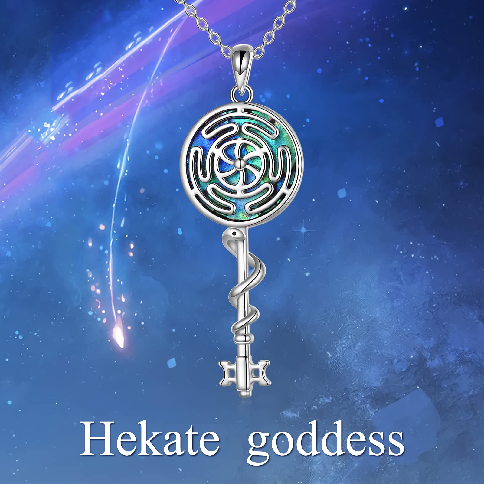 URONE Hecate Necklace S925 Silver Wiccan Wheel of Hecate Goddess Symbol Abalone Shell Hecate Pendant Necklace for Women