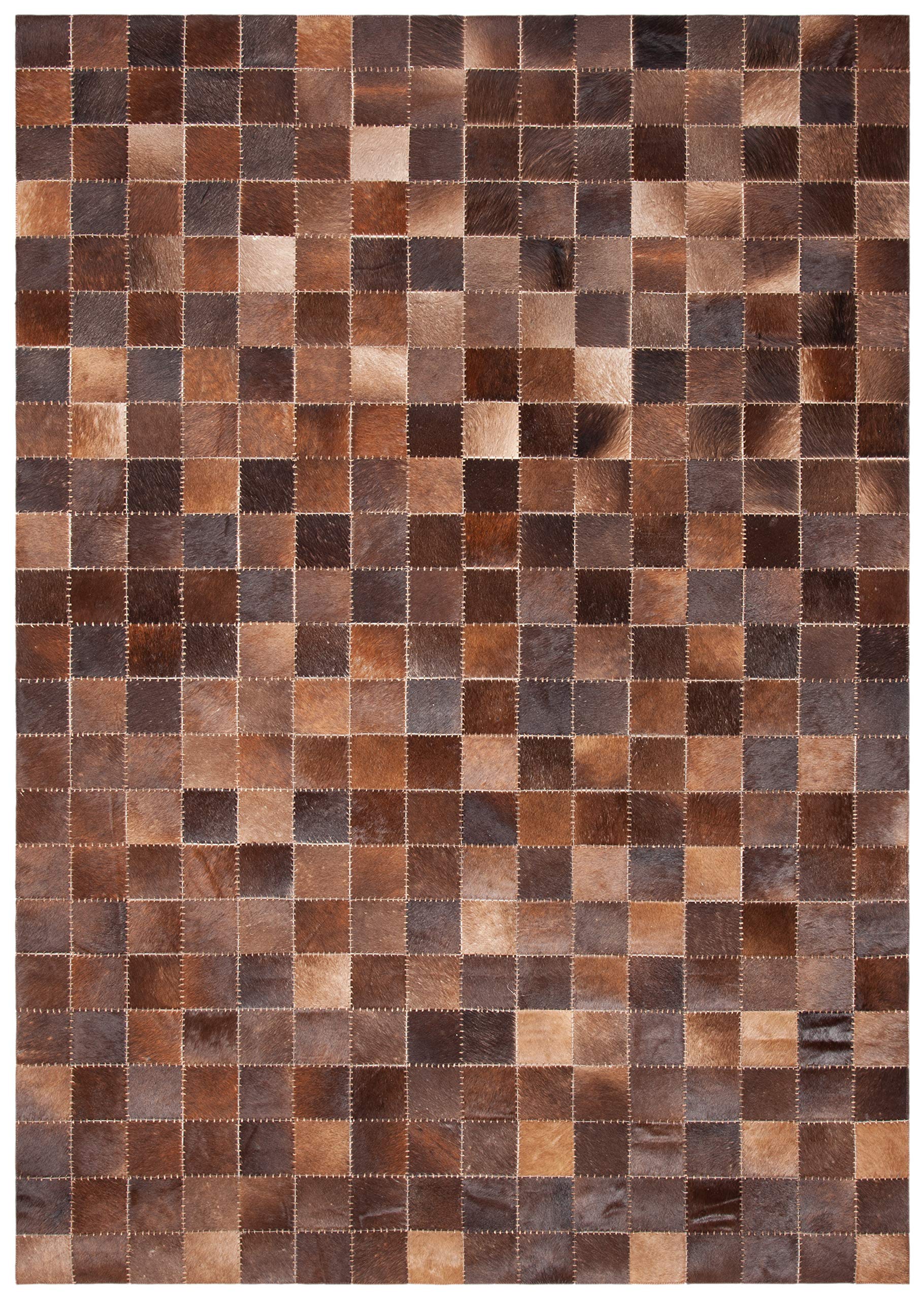 SAFAVIEH Studio Leather Collection 5' x 8' Brown / Beige STL815T Handmade Mid-Century Modern Leather Area Rug