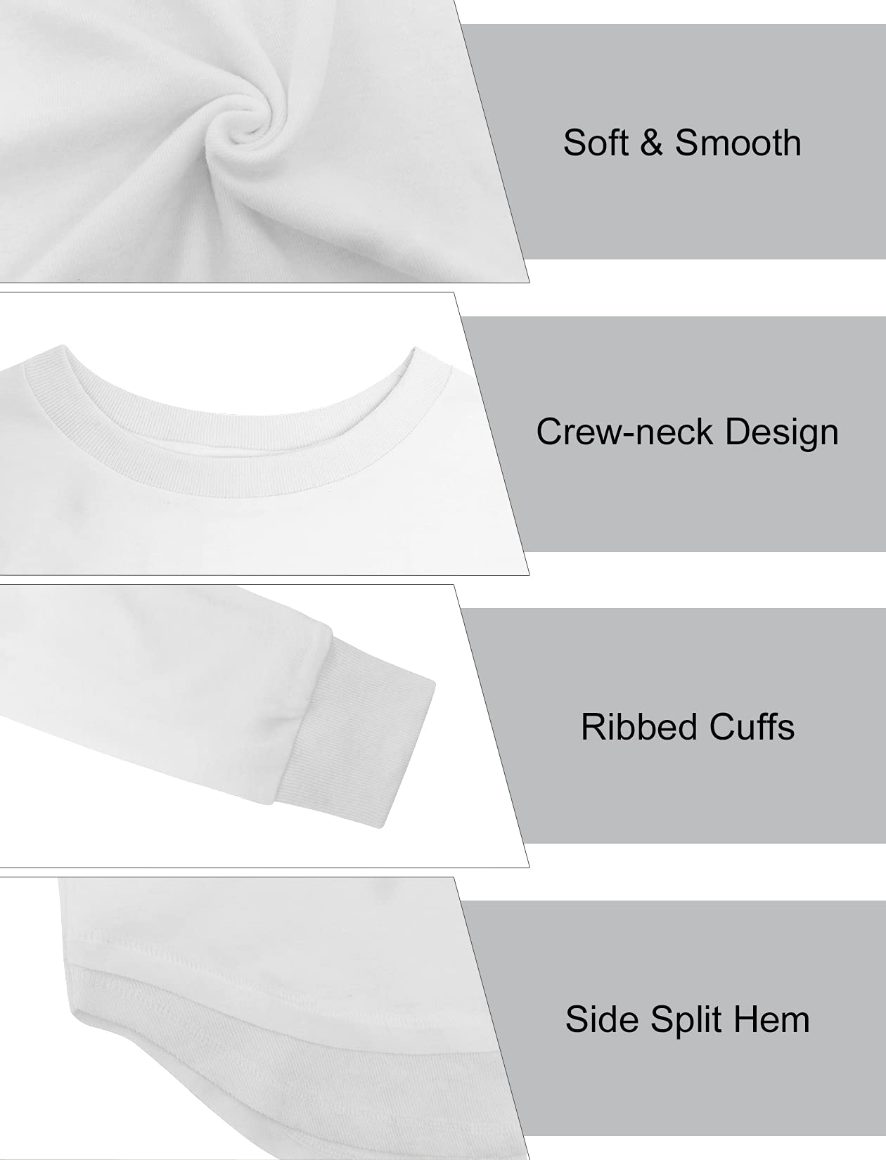 Syellowafter Women Casual Crew-Neck Pullover Long Sleeves Sweatshirts Loose Soft Tunic Tops Casual Comfy Shirts White Medium