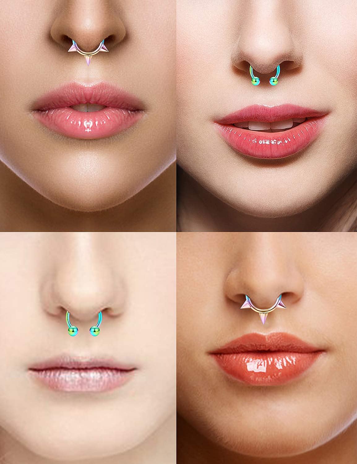 SCERRING 10PCS 16G Stainless Steel Hinged Clicker Segment Septum Nose Lip Ring Hoop Cartilage Tragus Sleeper Earrings Body Piercing Jewelry Braided 10mm Rainbow
