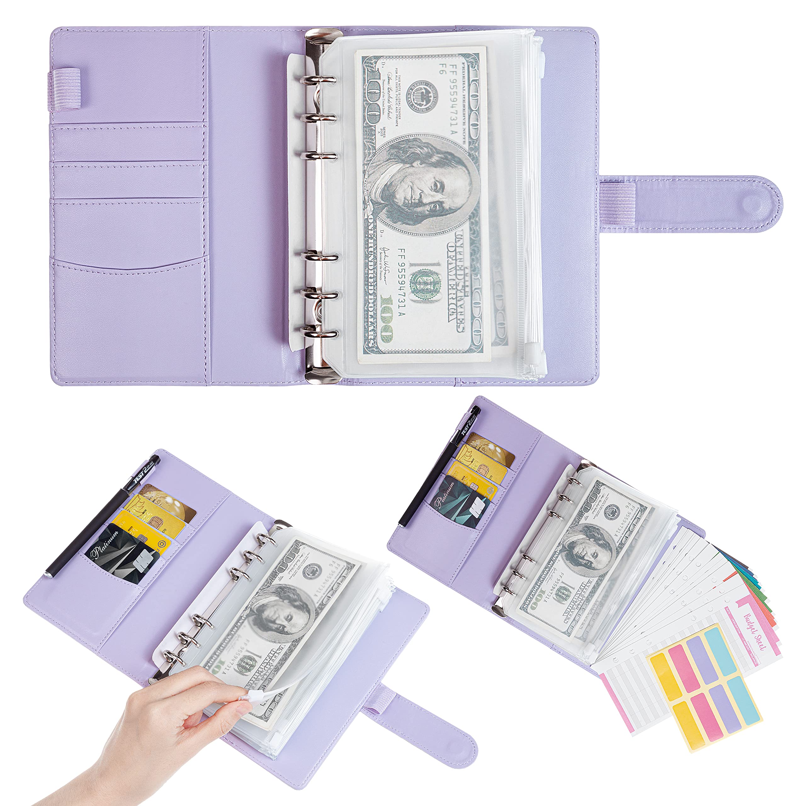 TC Logo Budget Binder Money Organizer with Zipper Envelops, Sheets for Budgeting, Sticker Labels and - 10 Money Saving Cash Envelopes for Binder Budgeting with 24 Sticker Labels