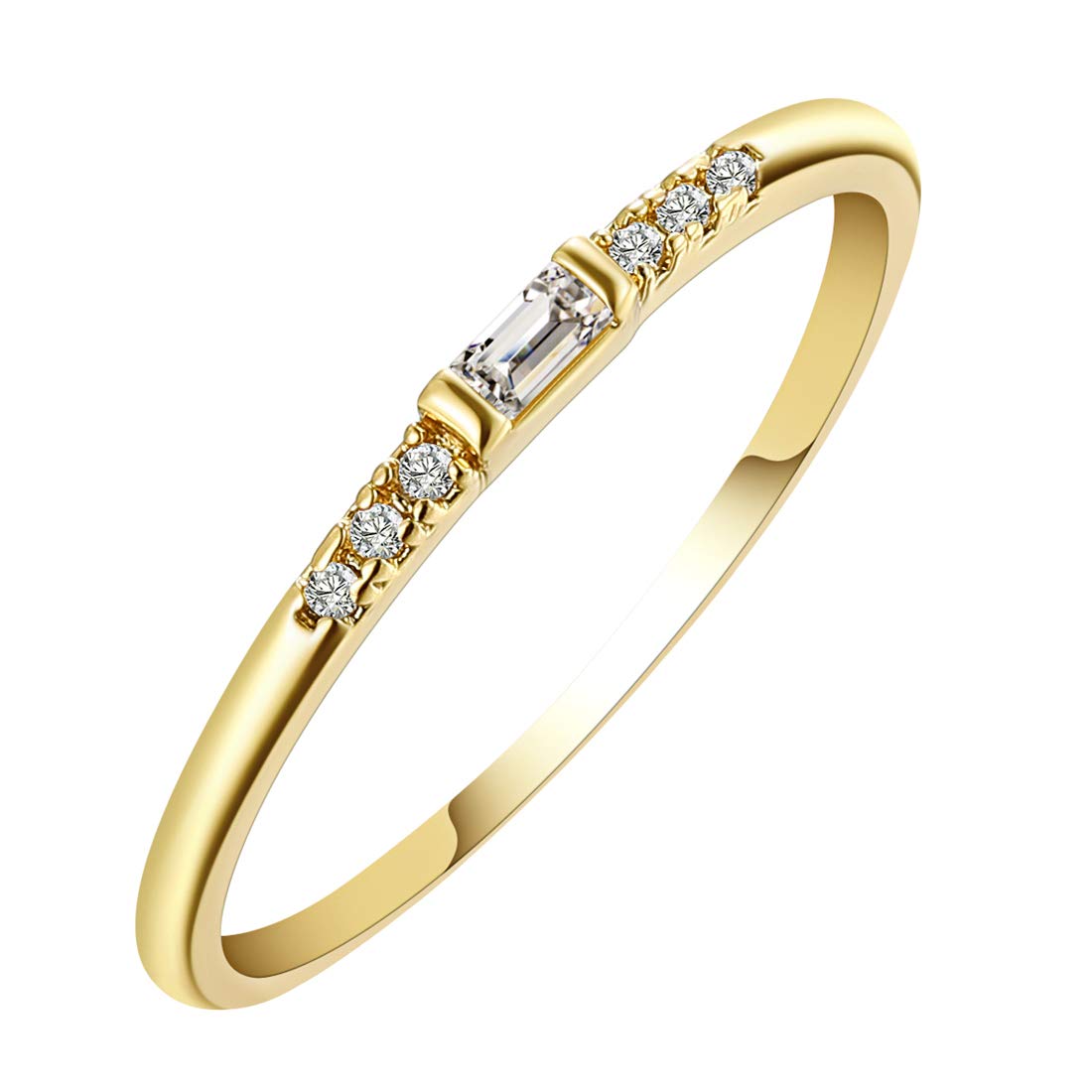 Tiny 18k Gold Plated Rings for Women Baguette Round Cubic Zirconia Engagement Wedding Stackable Band Ring (9)