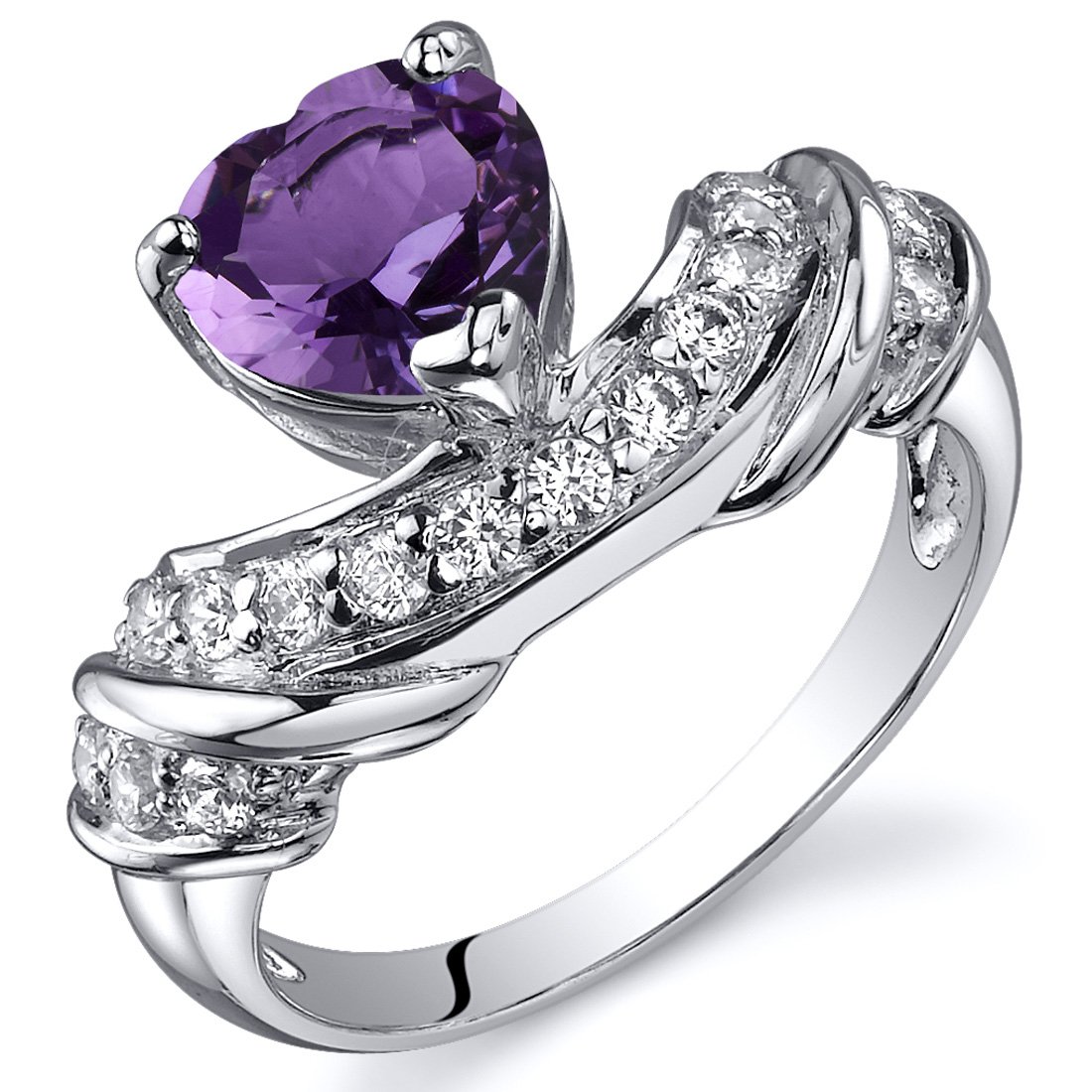 PEORA Amethyst Heart Promise Ring in Sterling Silver, 1 Carat total, Comfort Fit, Size 7