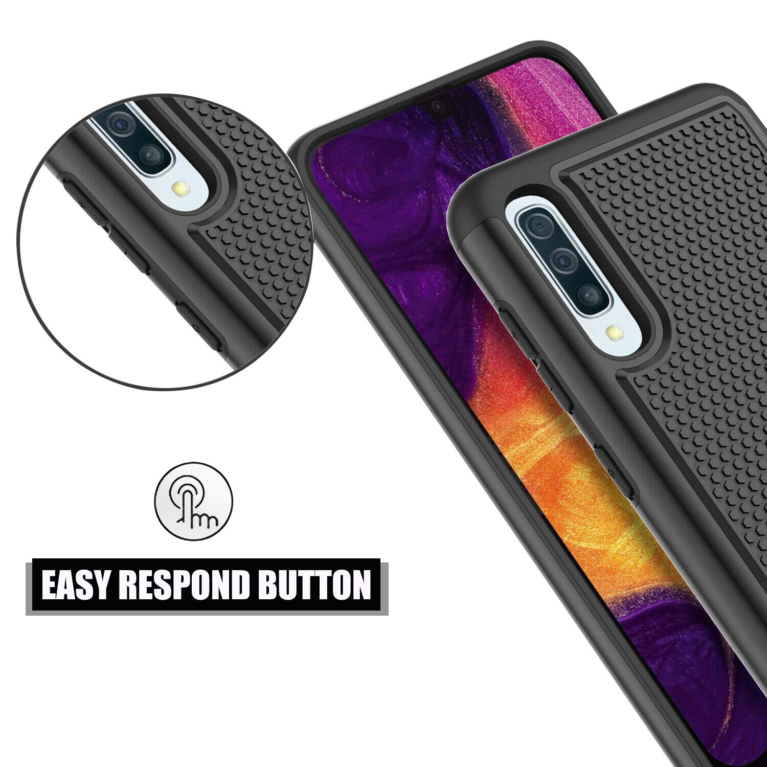 UniSpg for Samsung A50 Case,Galaxy A50 Phone Case [Shockproof] [Military Grade 10ft. Drop Tested] Hybrid Rubber Dual Layer Armor Defender Protective Case Cover for Samsung Galaxy A50 A50s A30s [Black]