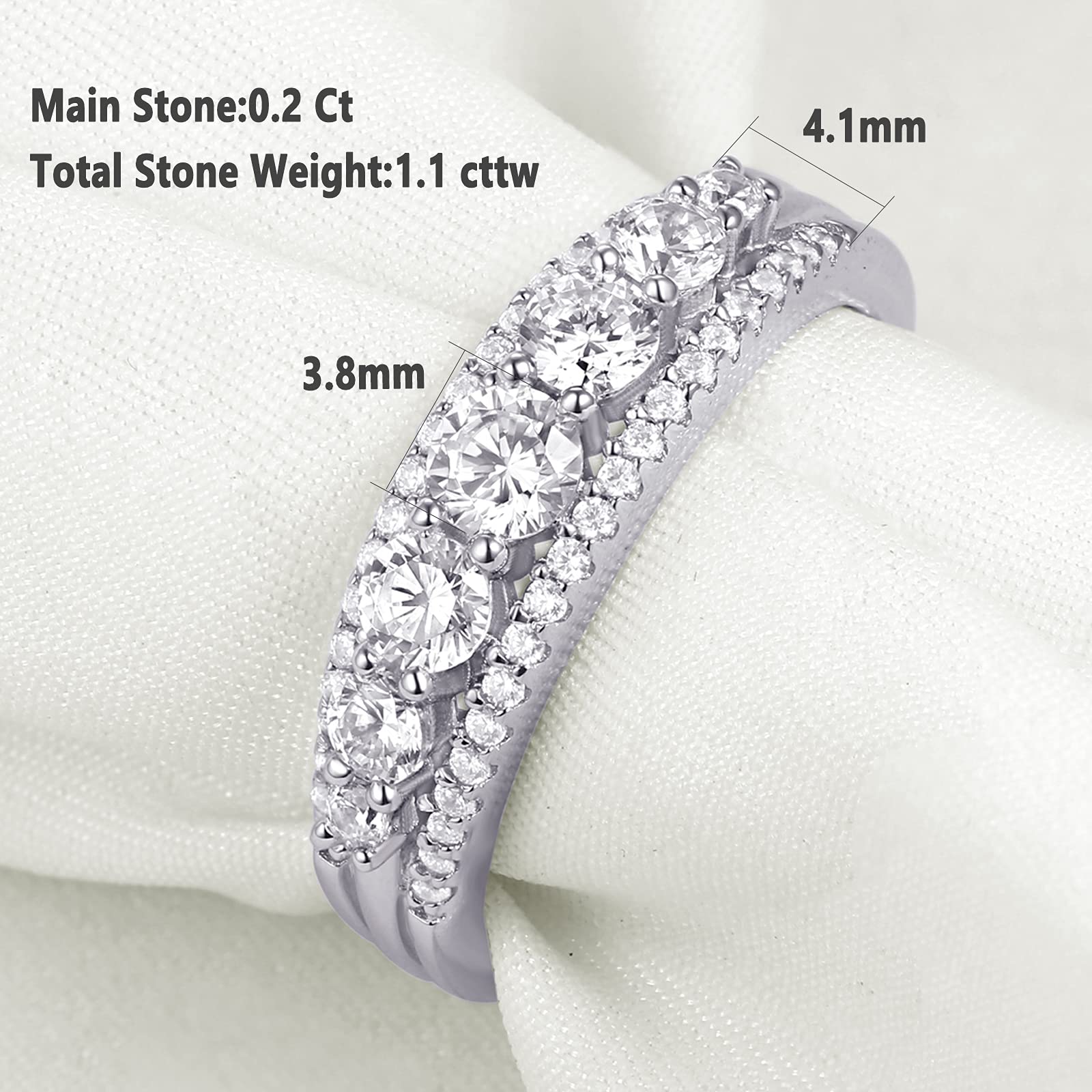 SHELOVES Sterling Silver Eternity Bands for Women Simulated Diamond Cubic Zirconia Wedding Rings Sz 7.5
