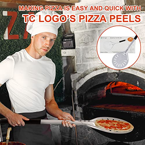 TC Logo Pizza Turning Peel-Premium Pizza Paddle with Non-Slip Rubber-Covered Handle –Heavy-Duty Turning Peel with Aluminum Plate – Ergonomic and Lightweight Design 8-inch.