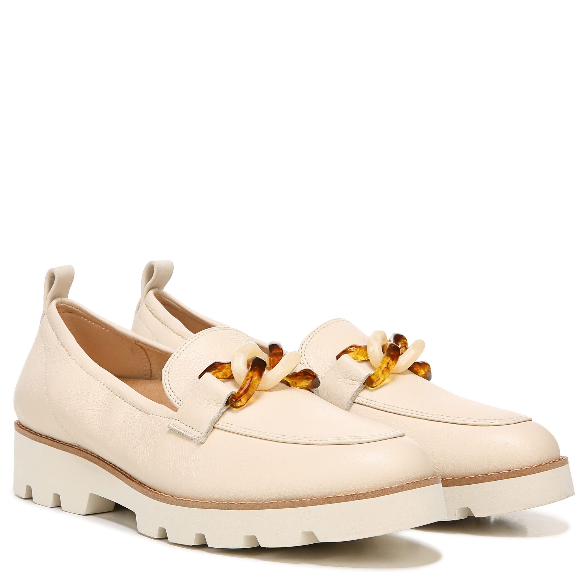 Vionic Women's Charm Cynthia Dress Lug Sole Flats - Supportive Ladies Loafer That Include Three-Zone Comfort with Orthotic Insole Arch Support, Cream 9 Wide