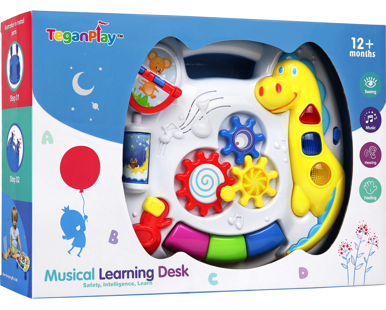 TeganPlay Musical Learning Table 6 Months Up Activity Center 2-in-1 Activity Center for Baby Interactive Learning Toy Piano and Crib Toy with Straps