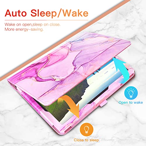 ZoneFoker All New Kindle Fire HD 10 Tablet & Fire HD 10 Plus (11th Generation, 2021 Released) Cover Case, 360 Protection Multi-Angle Viewing Stand Auto Sleep/Wake with Card Slots - Marble Rose Gold