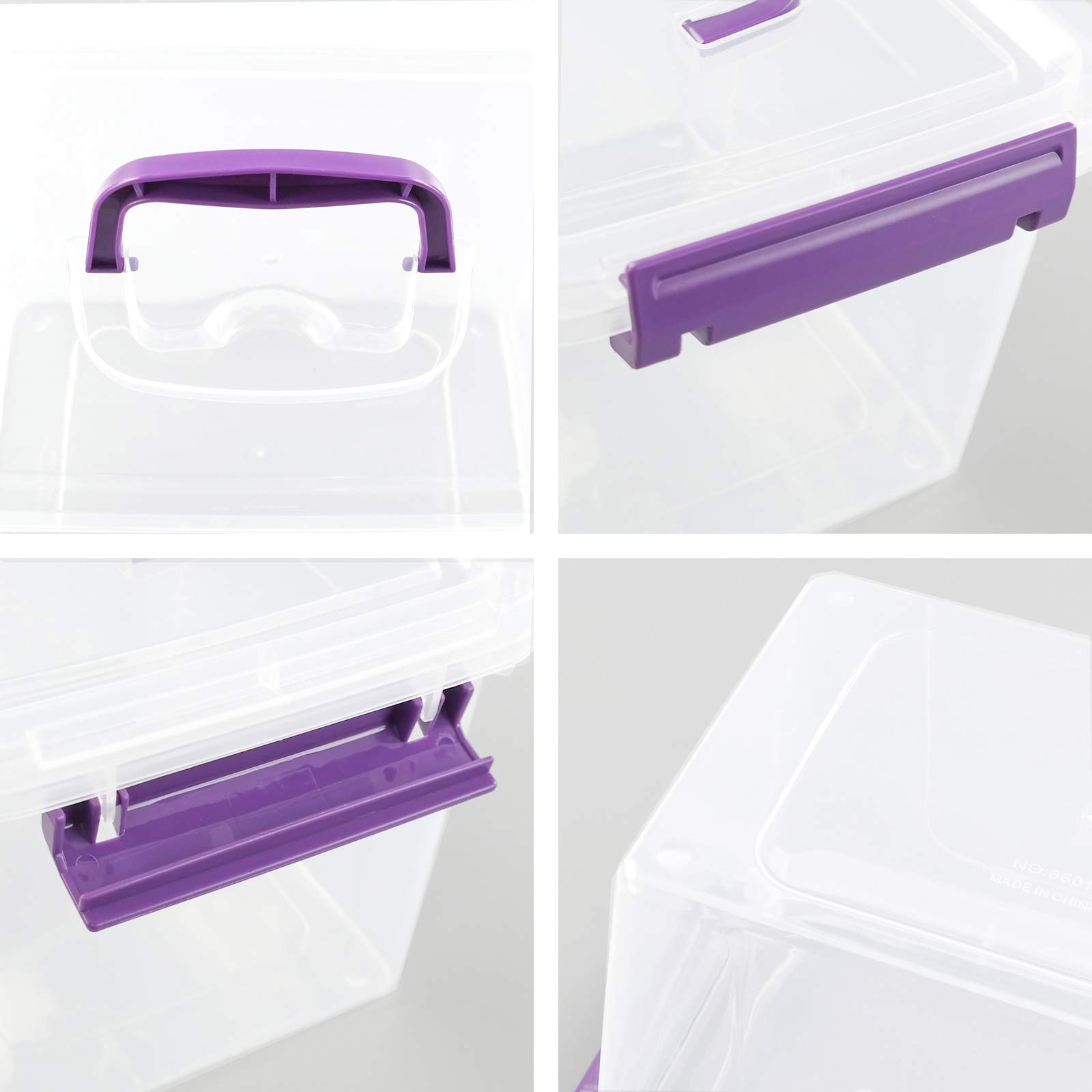 Sandmovie 6 Quart Clear Latching Box with Lid and Handles, Clear Plastic Storage Tote, 6 Packs