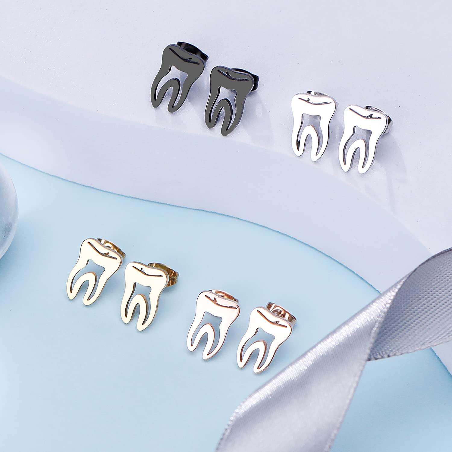 Tooth Earrings Studs 4 Pcs Teeth Pendant Earrings Dental Earrings Dentist Jewelry for Women