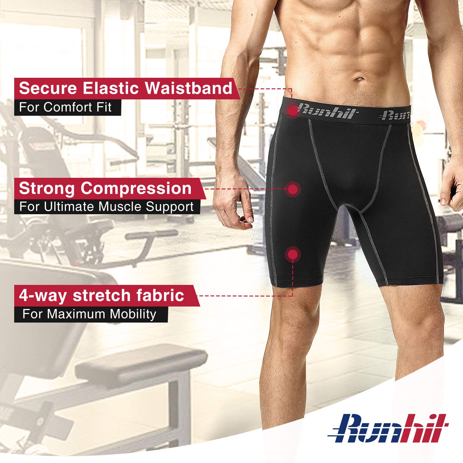 Runhit Men's Compression Shorts(3 Pack), Compression Spandex Yoga Shorts Underwear (black Grey, M)