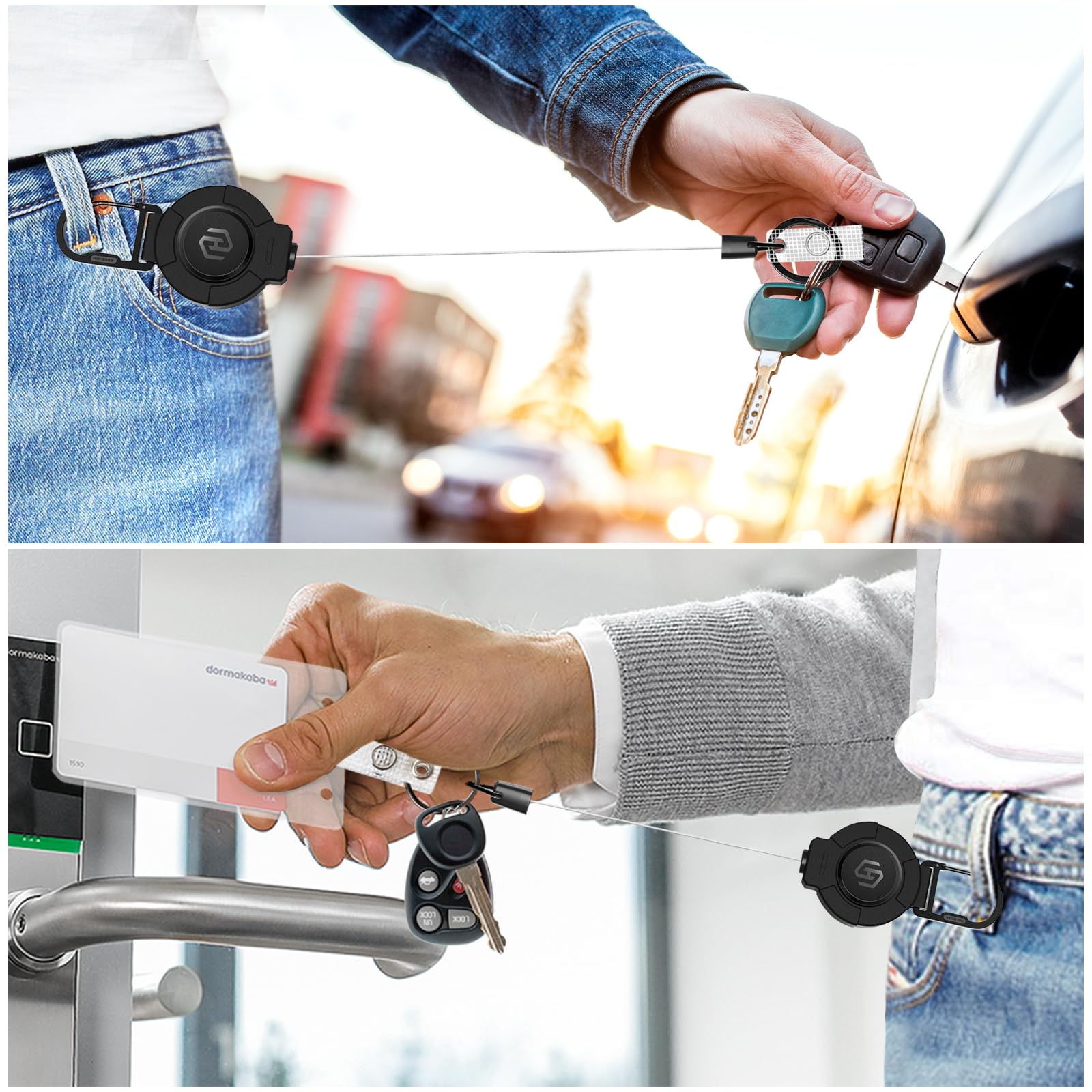 Retractable Keychain,Heavy Duty Carabiner Badge Holder,ID Card Holder with Belt Clip,31.5" Badge Reel,8 OZ Retractable Key Holder,Black
