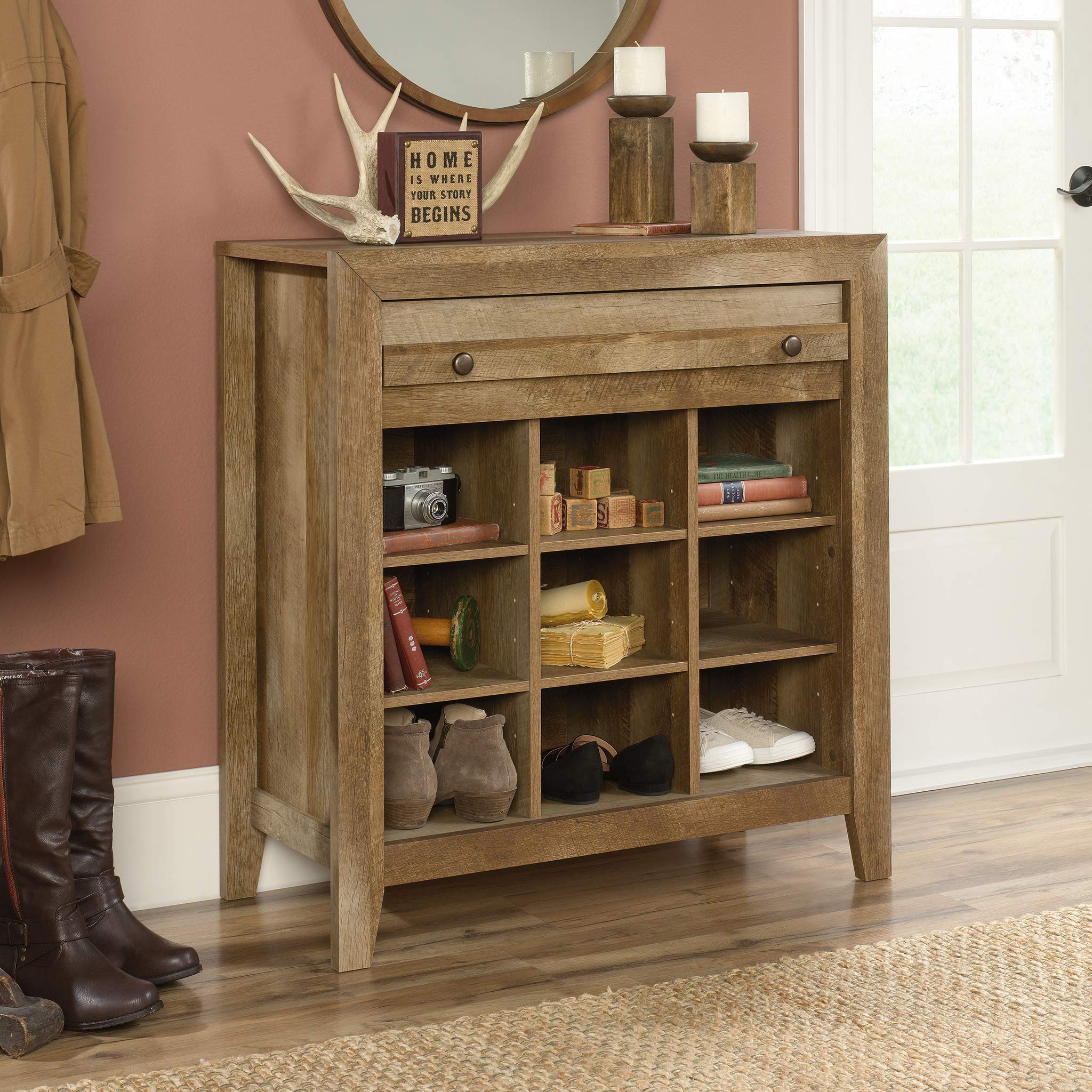 Sauder Dakota Pass Storage, L: 33.78" x W: 15.59" x H: 35.71", Craftsman Oak Finish