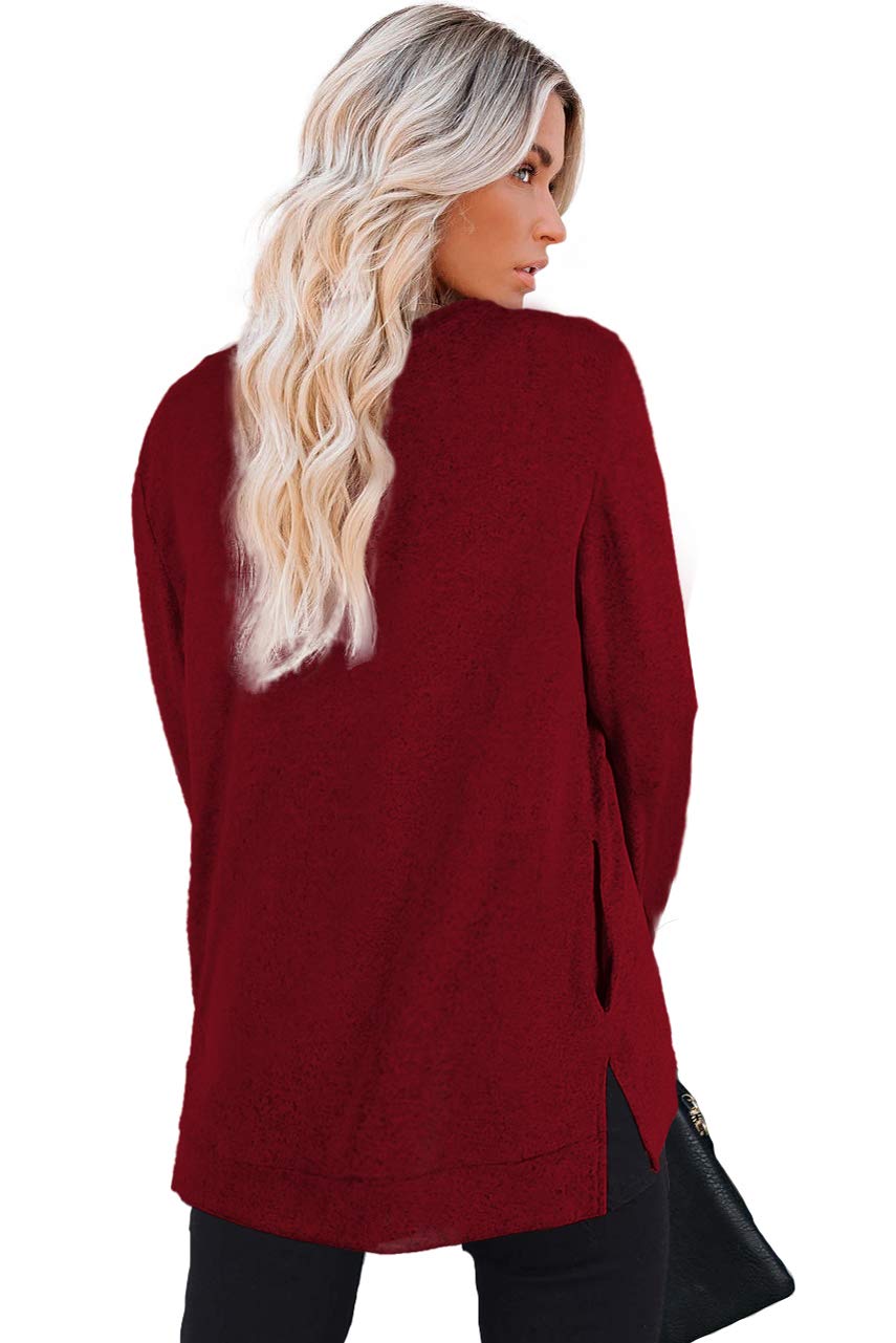 WIHOLL Tunic Sweaters for Women Crew Neck Loose Fit Casual Shirts Deepred M