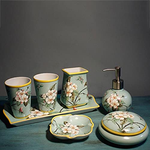 Soap Dispenser Ceramic Bathroom Accessories Set of 7 Complete, High-end Bathroom Kit Soap Dispenser Toothbrush Holder Mouthwash Cup Soap Dish Storage Box and Tray Bathroom Soap Dispenser