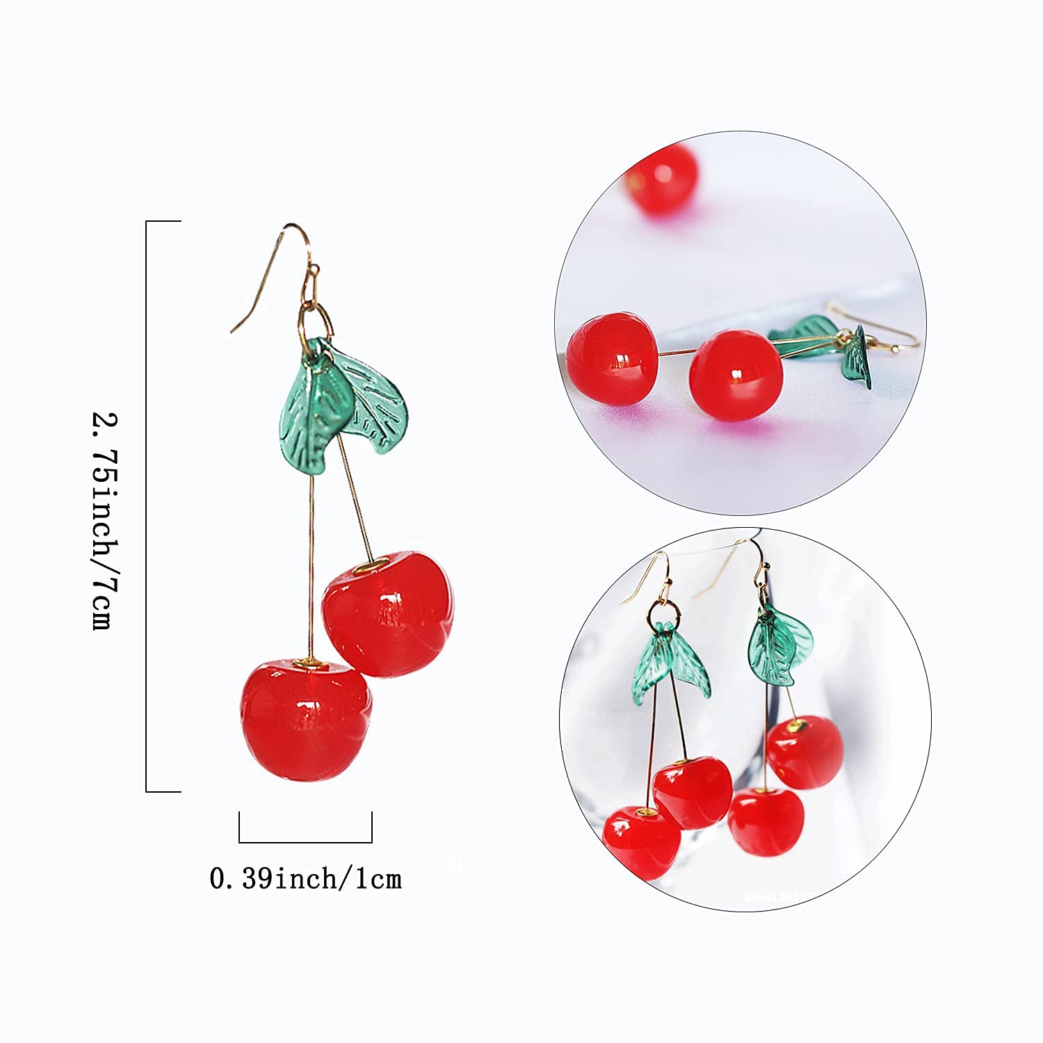 T-ztoss 18K Gold Plated Vintage 3D Red Big Cherry Charm& Green Crystal Leaf Fruit Tassel Women Hook Dangle Drop Earrings for Women(cherry earrings)