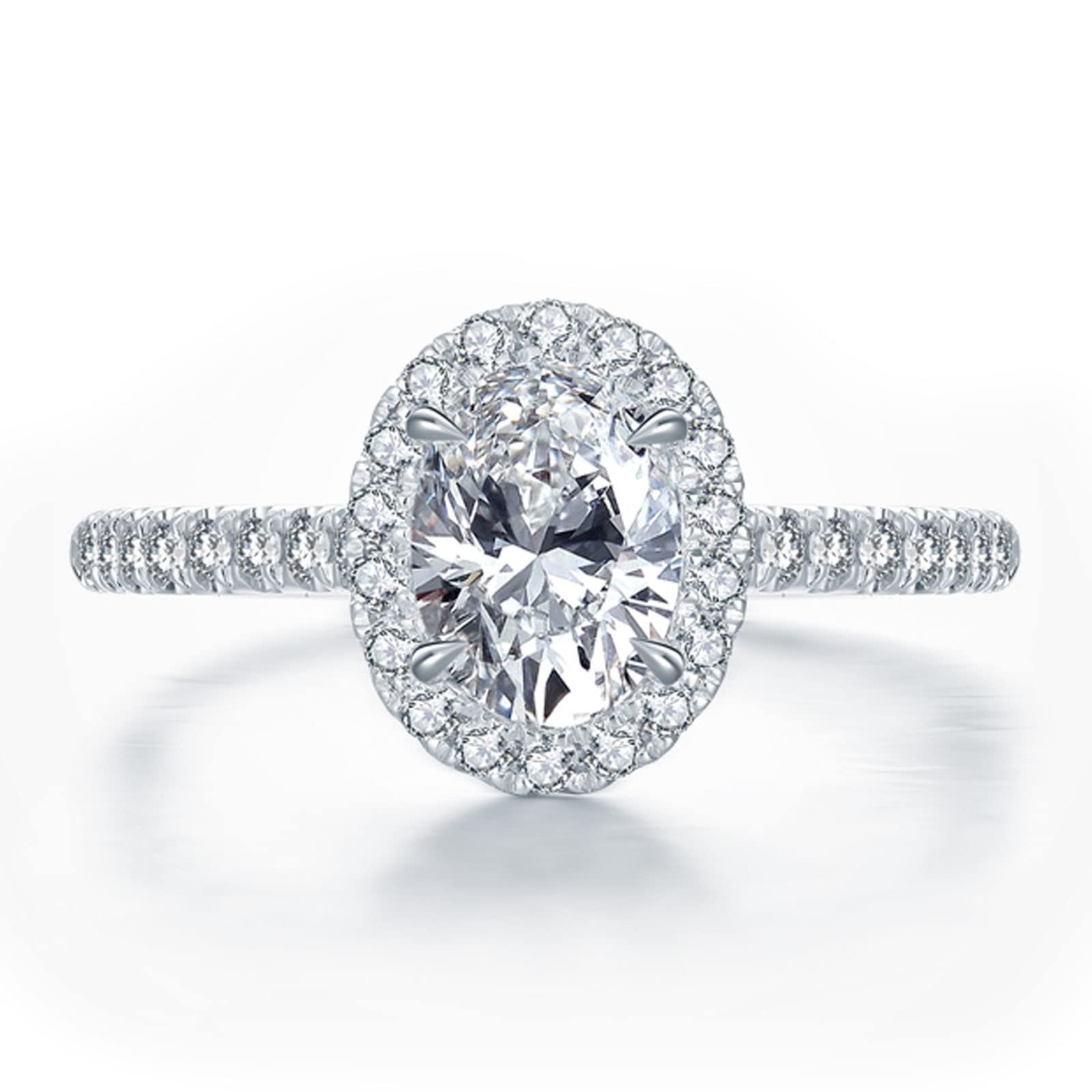 WSX 10 14 18 Cararts Real Gold Engagement Rings 1ct Oval Moissanite Ring, Halo Ring Name Custom Wedding Promise Gifts