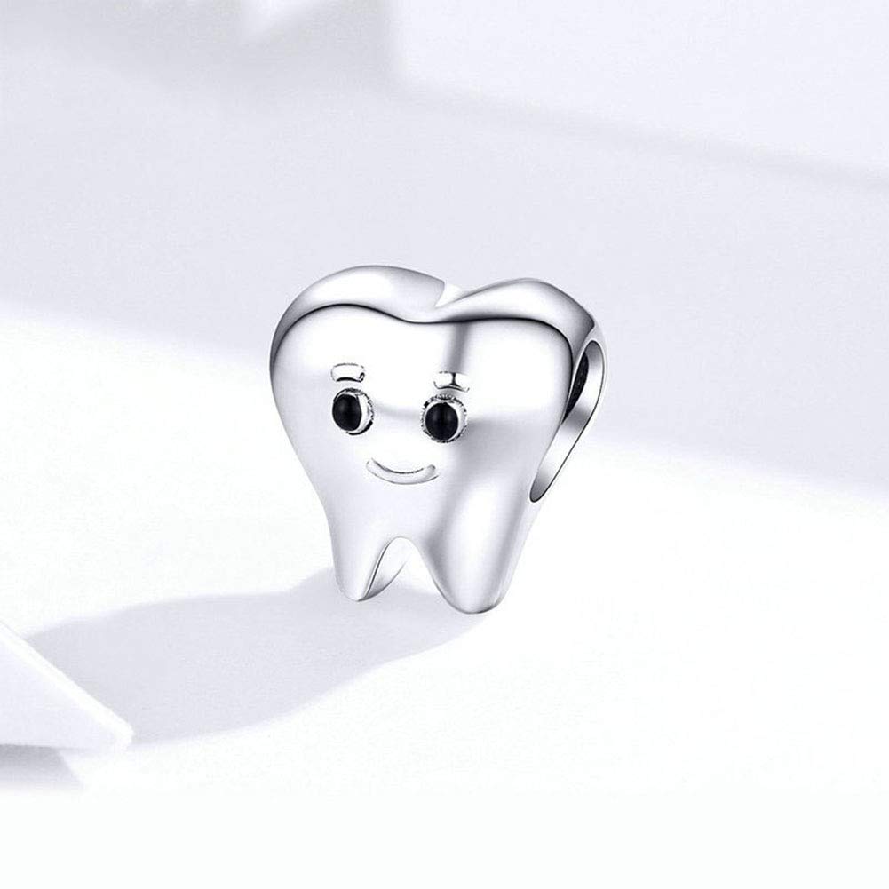 Smile Tooth Charm 925 Sterling Silver Health Charm Anniversary Charm Love Charm Birthday Charm for Pandora Charm Bracelet (A)
