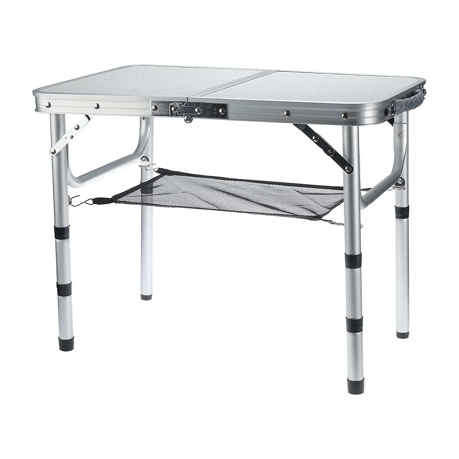 XMSound Folding Camping Table with Storage, Height Adjustable Portable Foldable Aluminum Camp Table, Lightweight Small Folding Table for Outdoor Indoor, Camp, Picnic, Beach