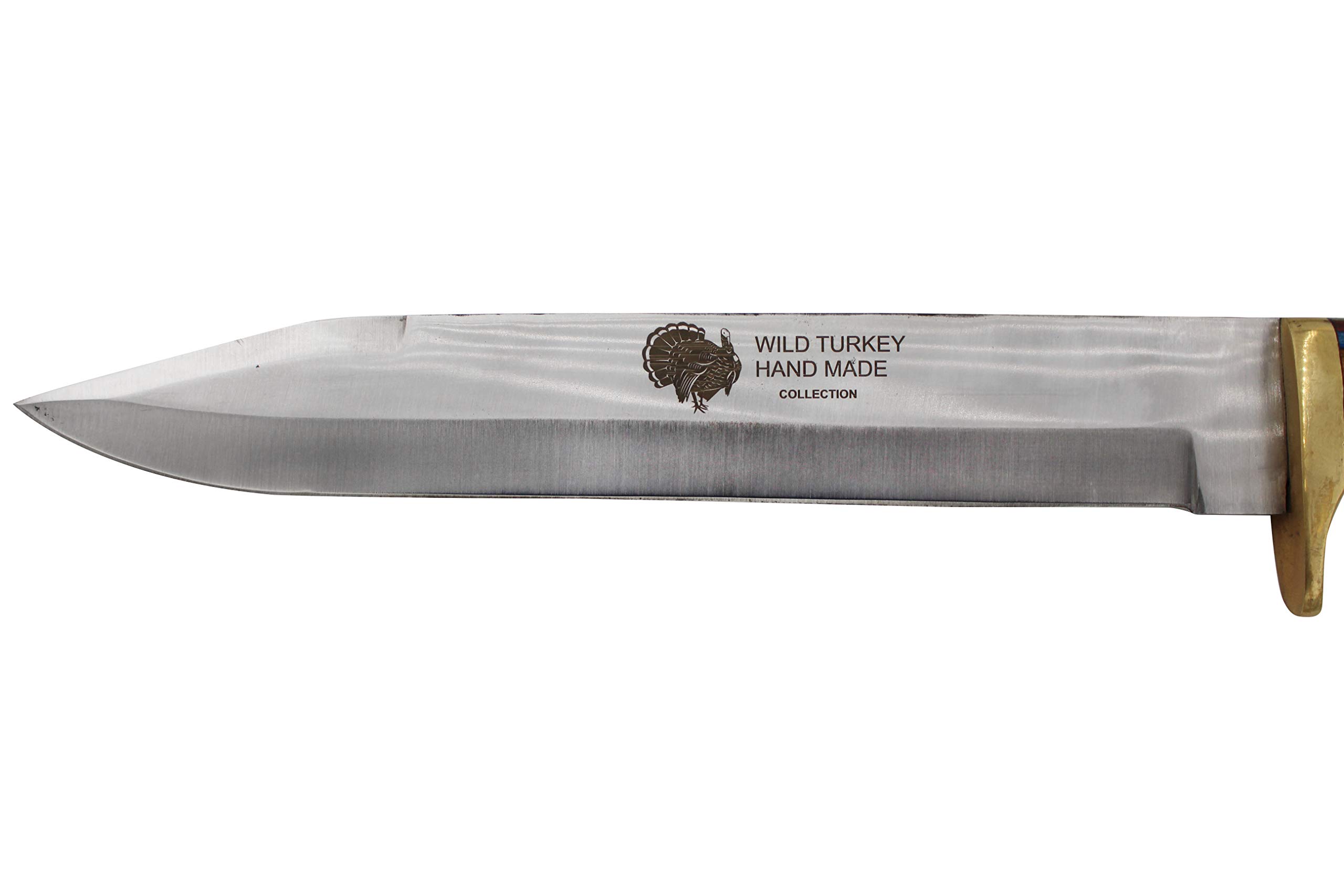 Wild Turkey Handmade Collection 17.25" Fixed Blade Hunting Knife w/Leather Sheath (COLORED WOOD)