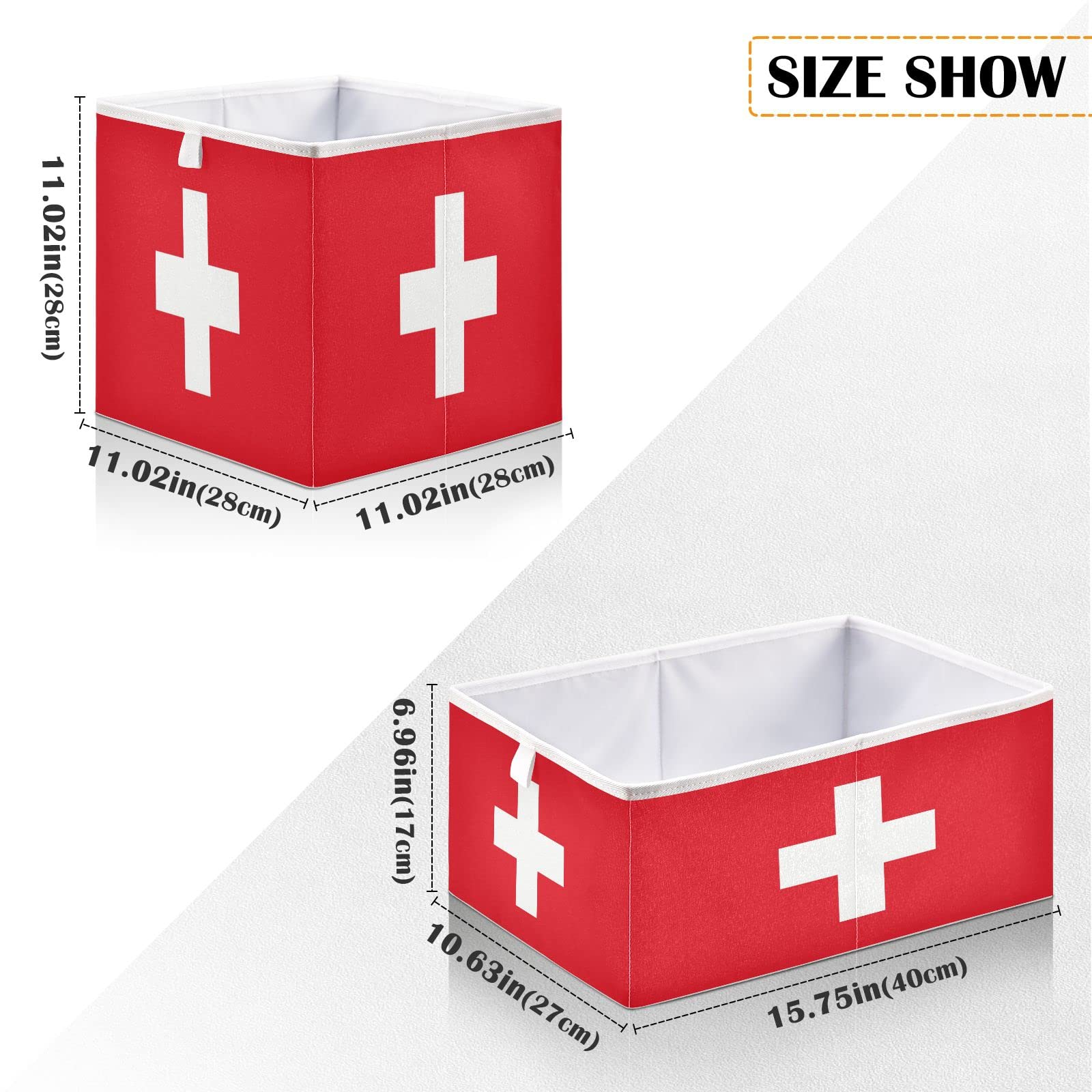Switzerland Flag Vector Graphic Rectangle Swiss Storage Basket Bin Toys Storage Box Cloth Shelf Basket Nursery Kids Bedroom Home Decor 15.74x10.62x1.69 in