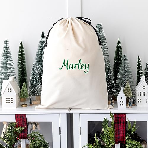 Qualtry Personalized Santa Sack Christmas Bag for Kids Presents (White 19.5โ x 26โ) - Large Cotton Sack with Drawstring - Giant Toy Bag with Embroidered Name