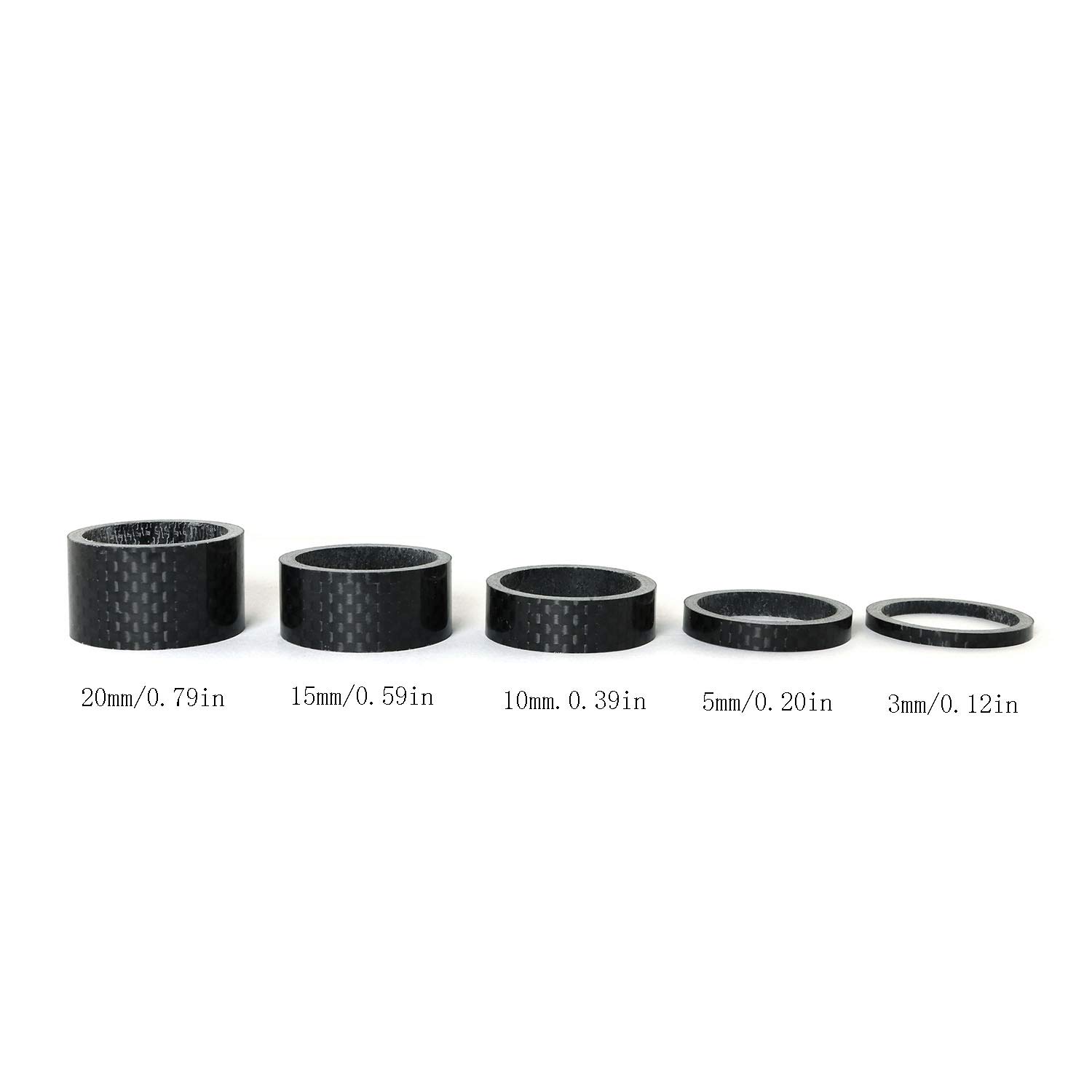 RLECS 5pcs 3K Carbon Fiber Bike Fork Washer Stem Spacers Set 3mm 5mm 10mm 15mm 20mm Bicycle Headset Washer