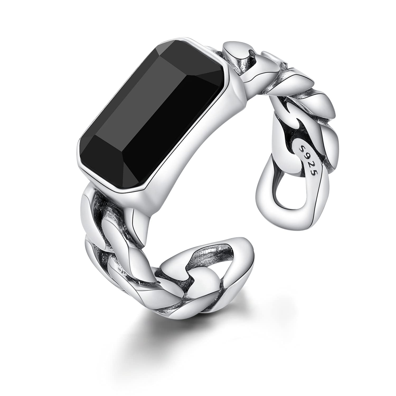 VIENNOIS 925 sterling silver with Cut Black Gem Spinel Adjustable Statement Open Ring