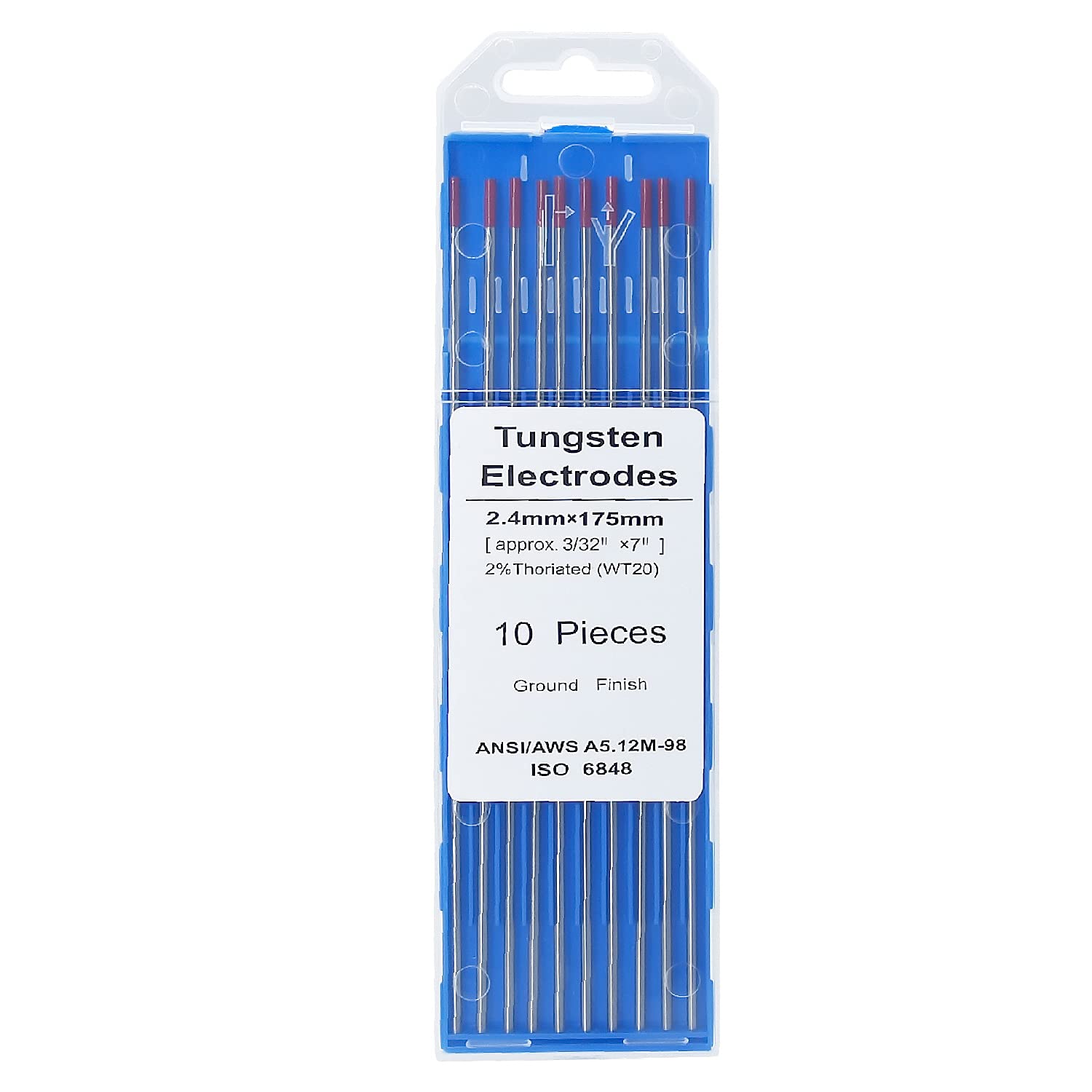 TIG Welding Tungsten Electrodes 2% ThoriatedĀ (Red, WT20) 10-Pack (3/32")