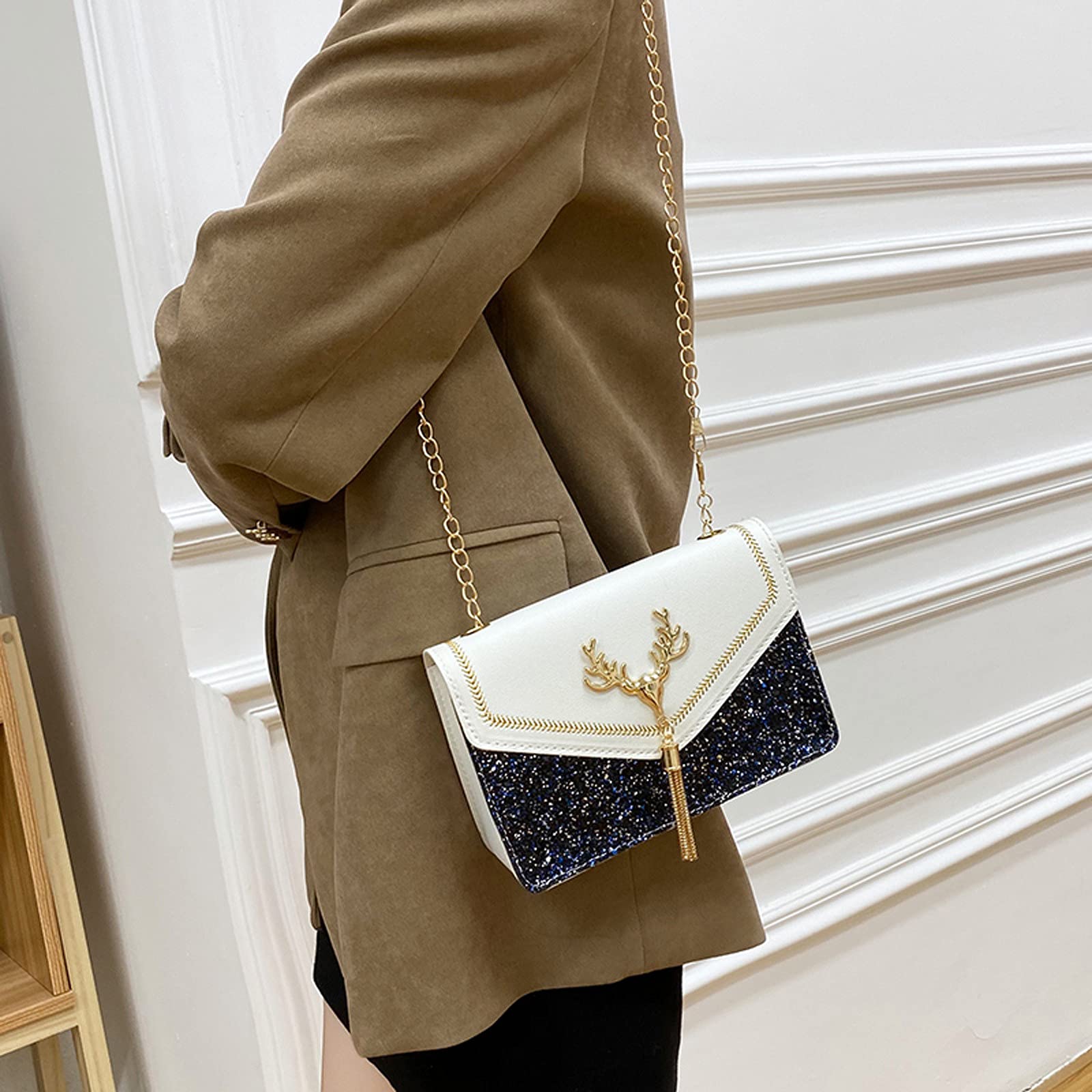 Small Square Shoulder Bag Women Tote HandBag Crossbody Purse Evening Bag Wallet Tassel Color Chain Shoulder Bag