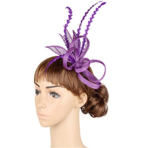 White Or 21 Colors Wedding Feathe Hair Accessories Women Headwear Event Headpiece Race Hats Purple