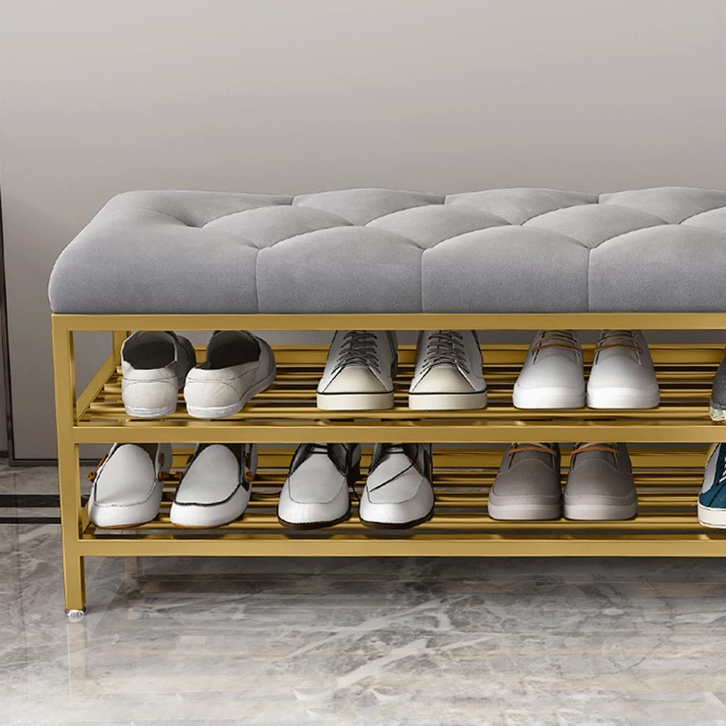 PONNYC Classic Nordic Creative Home Shoe Rack Bench Storage Shoe Stool Rack Metal Base Suitable for Living Room Entrance Corner Corridor