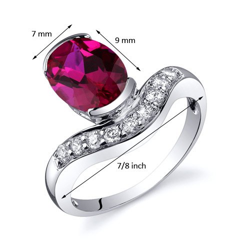 PEORA Created Ruby Ring for Women in Sterling Silver, Statement Solitaire, Oval Shape, 9x7mm, 2.50 Carats total, Comfort Fit, Sizes 9