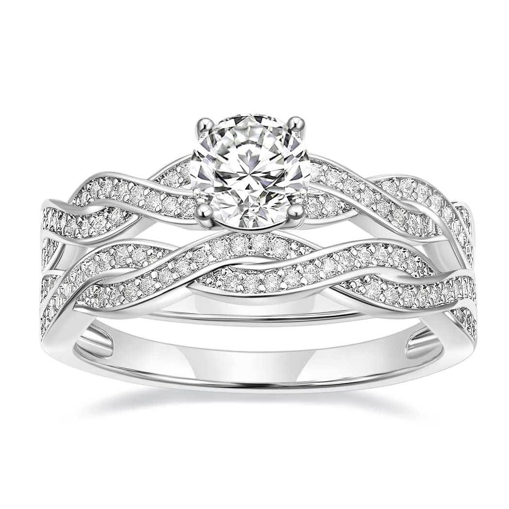 TIGRADE 1CT Wedding Band for Women CZ Bridal Ring Sets Cubic Zirconia Engagement Ring Twisted Unlimited Set Size 4-12,Size 10