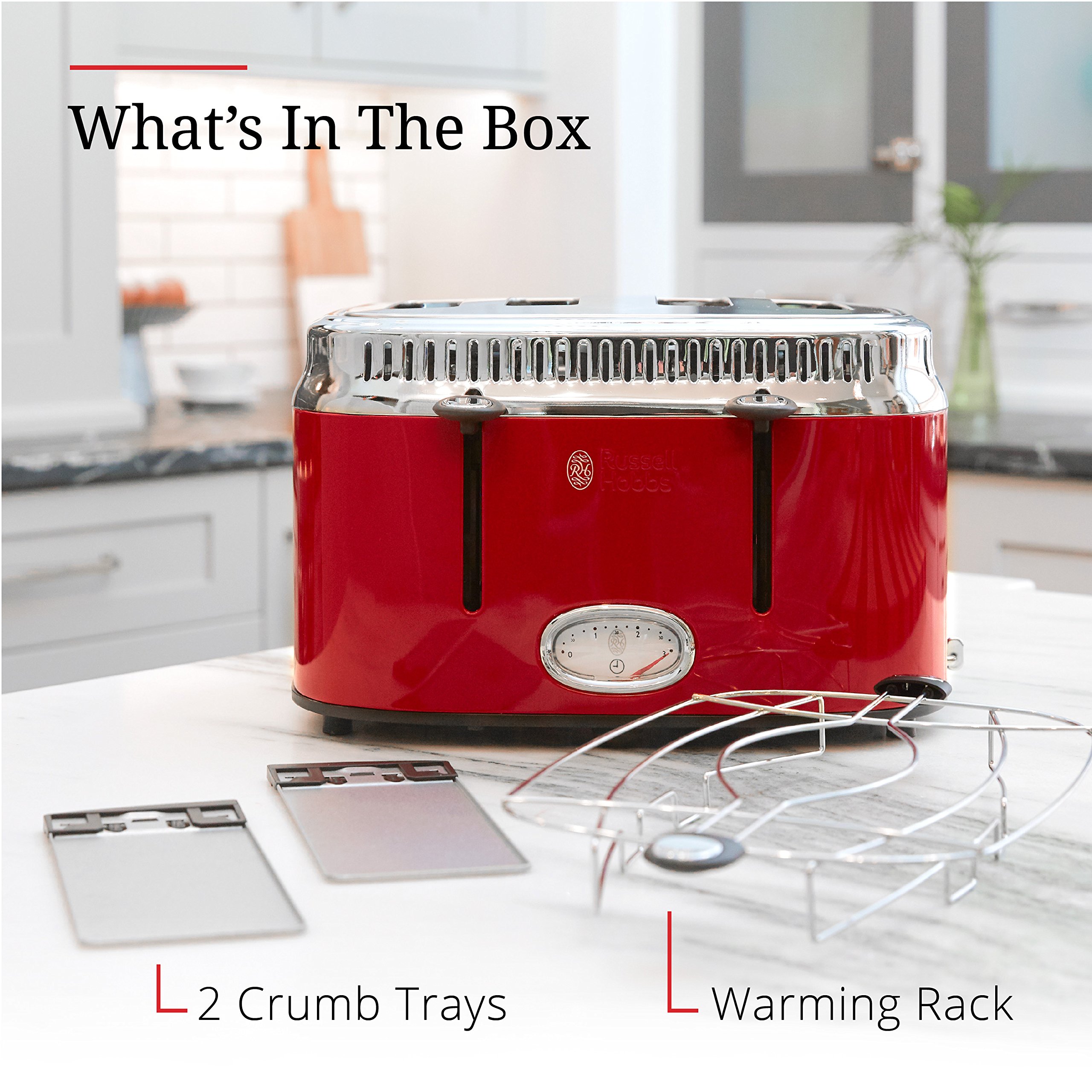 Russell Hobbs TR9250RDR 4-Slice Toaster, Red