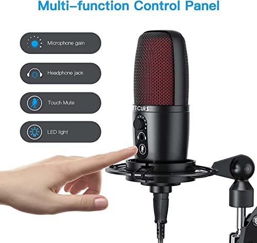 TECURS USB Microphone Condenser, PC Microphone Kit for Computer, Streaming Mic with Adjustable Boom Arm, Gaming,Microphone for Podcast, Twitch, YouTube, PS4, PS5