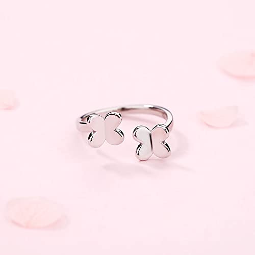 VUZALRANO S925 Sterling Silver Simple Butterfly Open Statement Rings Adjustable Double Flowers Promise Engagement Wedding Ring Wrap Cuff Finger Band Eternity BandsDaughter