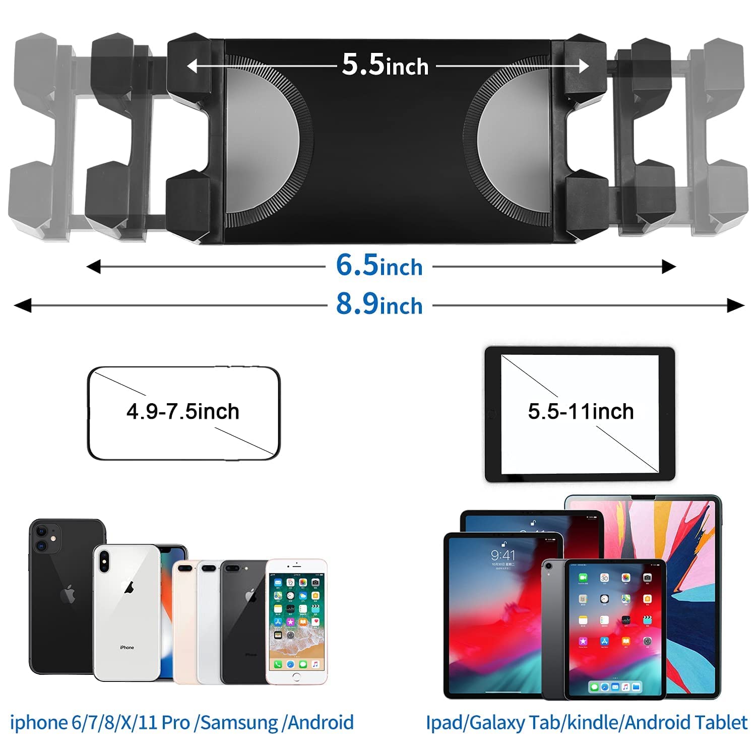 Tablet Holder for Car with 10 Inch Retractable Arm, 360° Rotating Ipad Holder for Car Back Seat, Compatible with iPad Pro Air Mini, Galaxy Tabs, Other 4.7-11" Cell Phones and Tablets