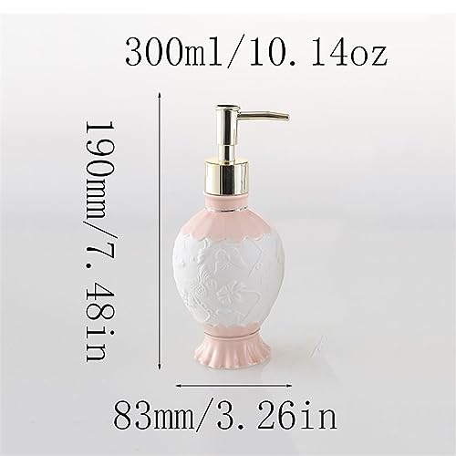 Soap Dispenser Embossed Soap Dispenser for Lotion Shampoo Dish Soap Ceramic Soap Pump Pink Soap Bottle for Kitchen Bathroom (300 Ml/10.14 Oz) Soap Pump Bottles