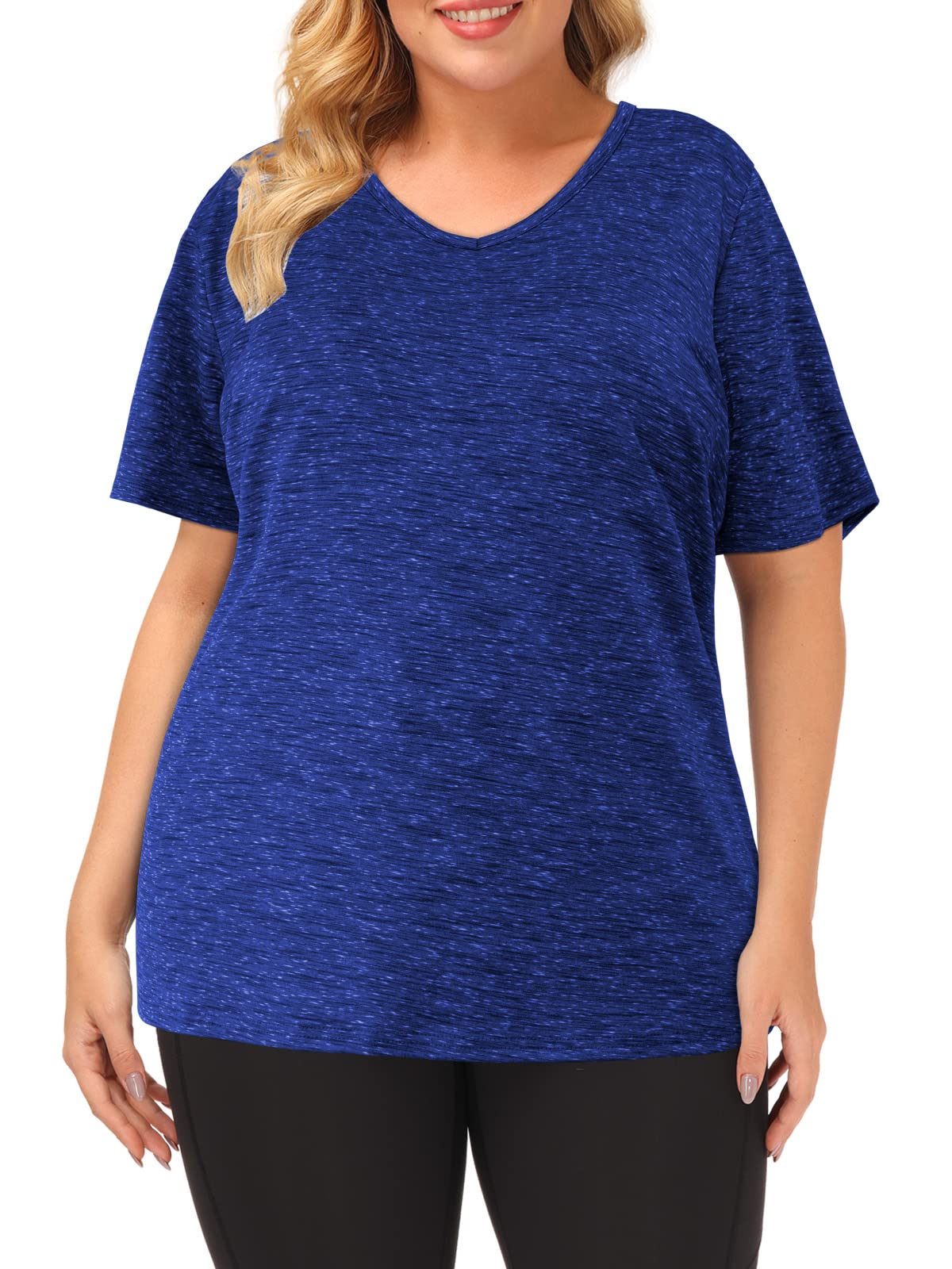 Uoohal Plus Size Workout Yoga Tops for Women Athletic Active Short Sleeve Tee Shirts 34# Blue 2X