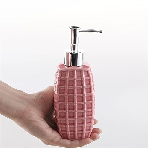 Soap Dispenser Waffle Shape Soap Dispenser for Massage Essential Oil Dish Soap Lotion Ceramic Soap Dispenser for Bathroom Kitchen Solid Color Soap Bottle Soap Pump Bottles (Color : Pink)