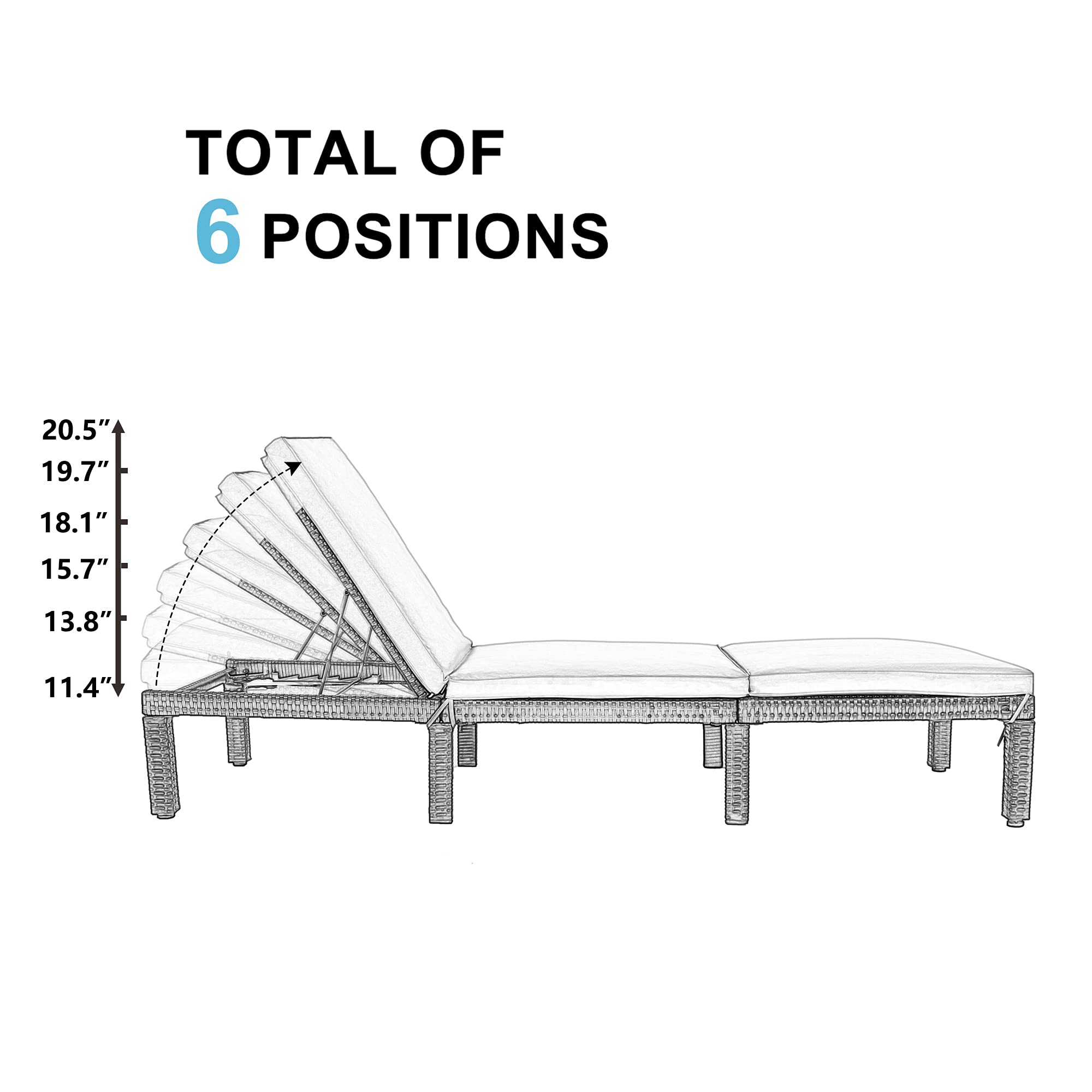 Outdoor Adjustable PE Rattan Wicker Chaise Lounge Chair Sunbed,with Adjustable Backrest. (Beige)