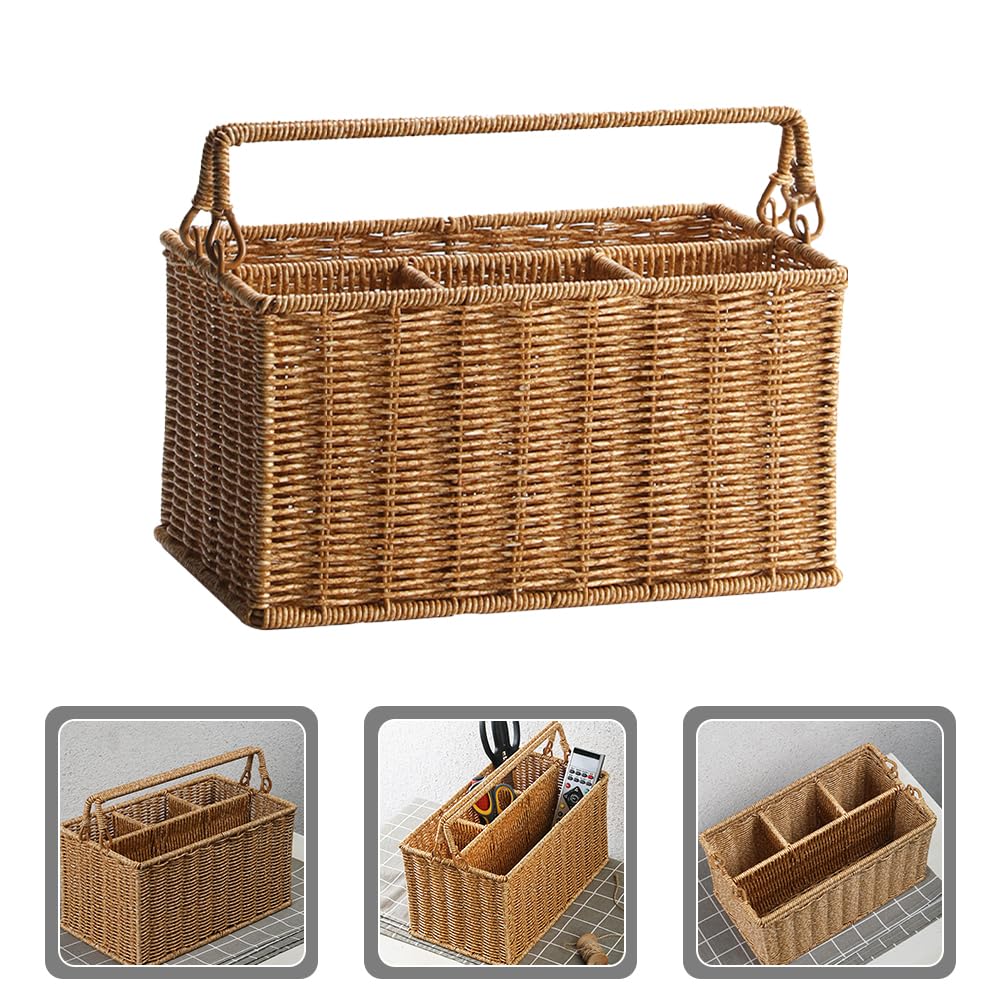 STOBAZA Wicker Utensil Cutlery Holder Flatware Cabinet Divided Flatware Organizers for Forks Spoons Napkins Silverware, Serving Utensils