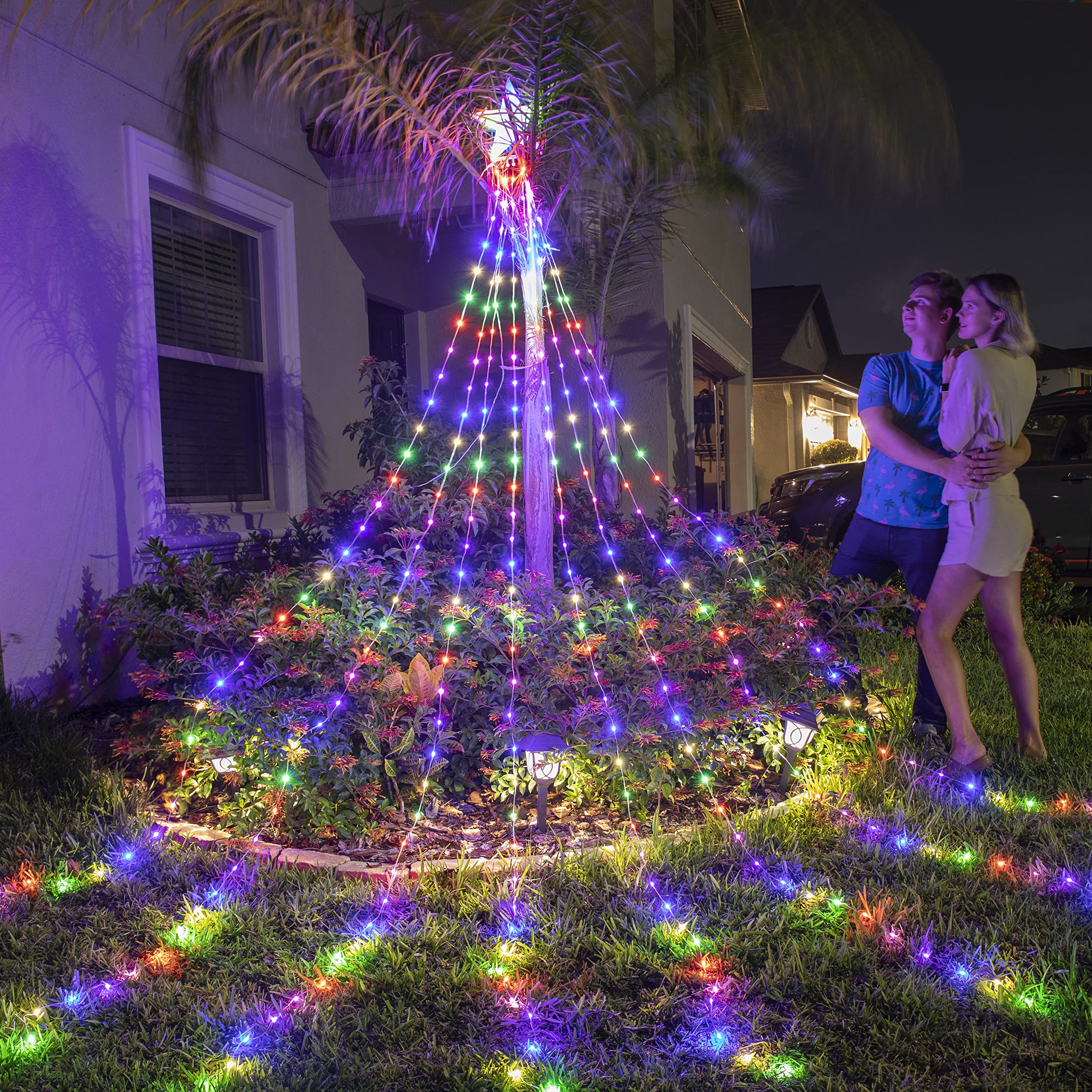 Outdoor Christmas Decorations Lights Christmas Tree Lights,12 ft High Christmas Yard Decorations Outdoor Waterfall Lights,with 8 Modes Control Outside Christmas Decor for Wedding Party Holiday