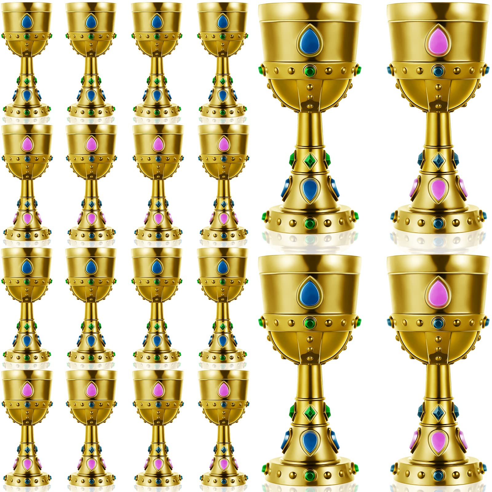 Suclain Medieval Molded Crown Goblets 8 oz Gold Jeweled Goblet Vintage Plastic Goblet King Queen Party Goblets Medieval Party Decorations for Carnival Party Drinking Supplies(20 Pcs)