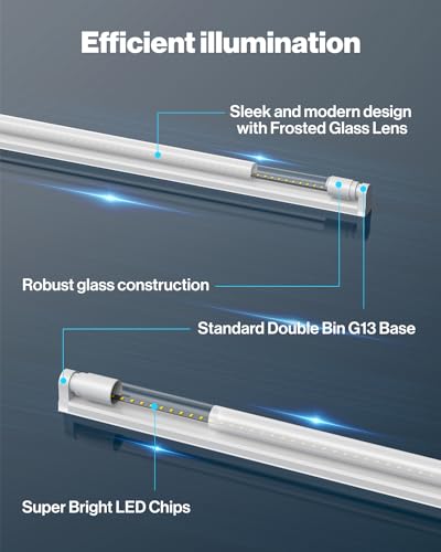 Sunco 12 Pack T8 LED Tubes 4FT Fluorescent Replacement, 48 Inch, 18W, 2200LM, 5000K Daylight, Single Ended Power, Type B, Ballast Compatible, Frosted Lens UL