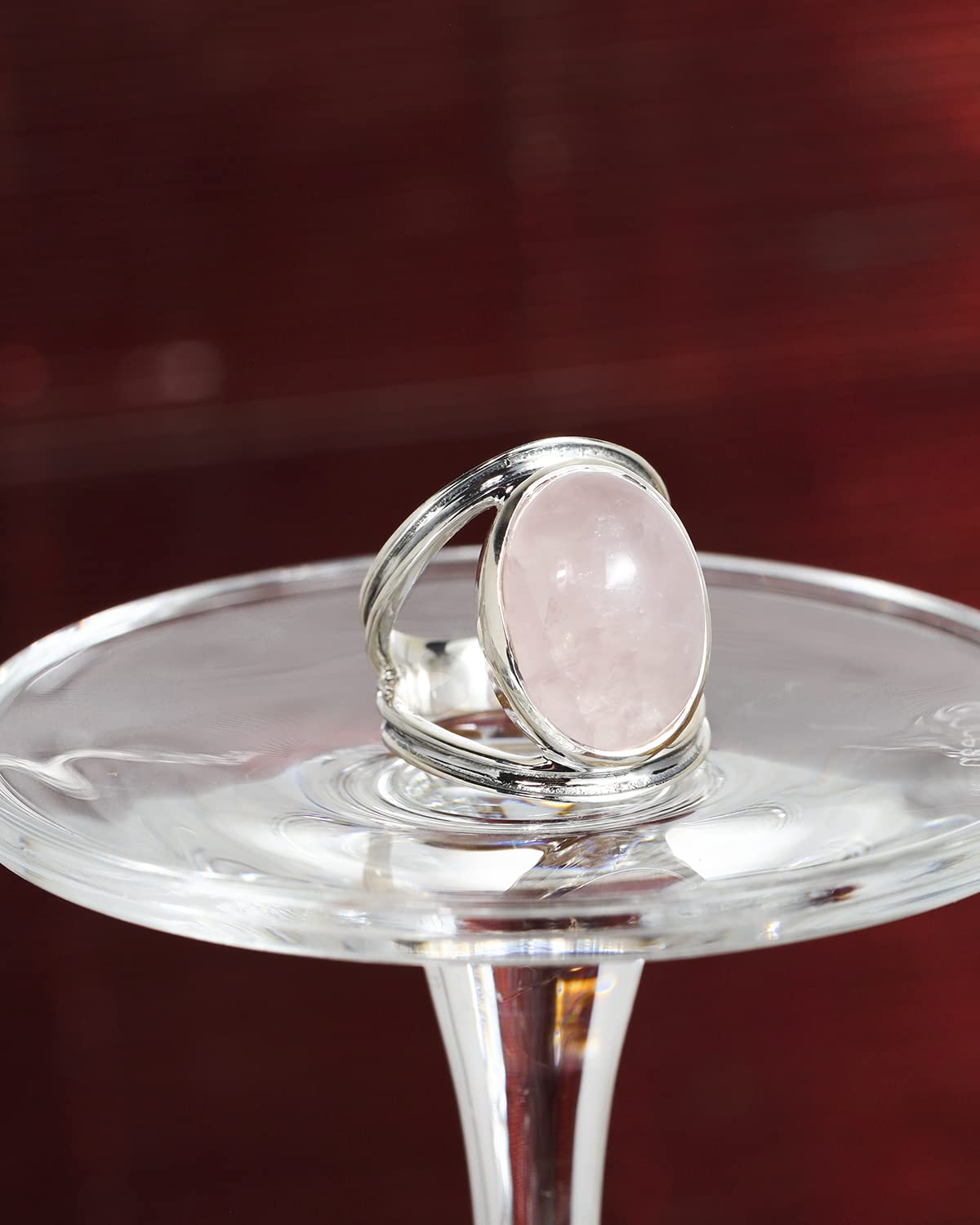 YoTreasure Rose Quartz 925 Sterling Silver Split Shank Statement Ring