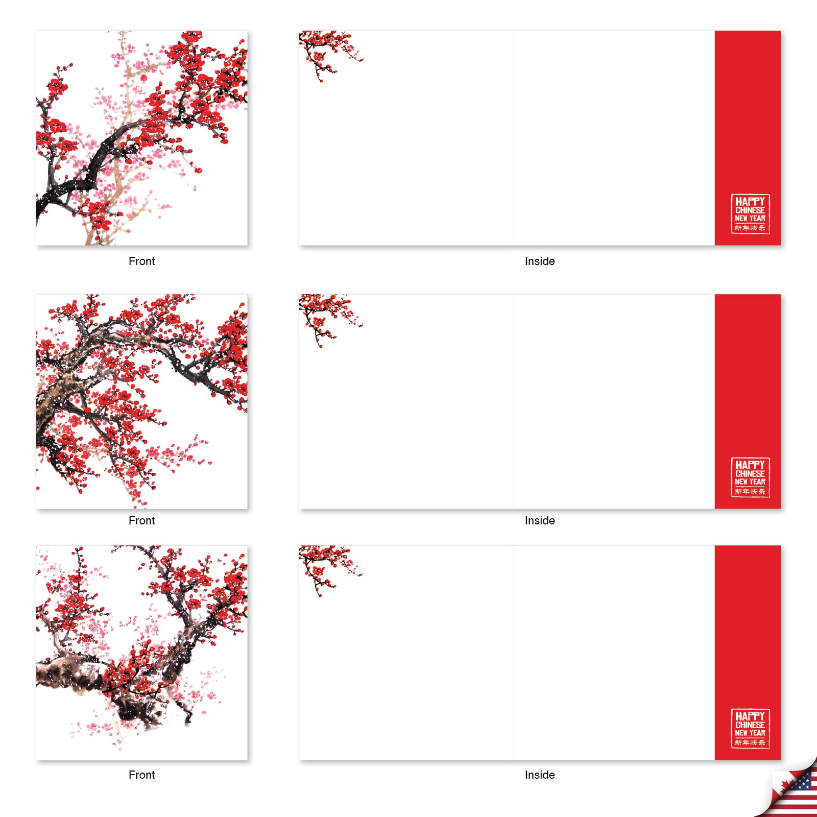The Best Card Company - 10 Lunar New Year Cards (4 x 5.12 Inch) - Assorted Notecards with Envelopes, Colorful Bulk Boxed Set - Cheers and Cherries AMQ5072CNG-B1x10