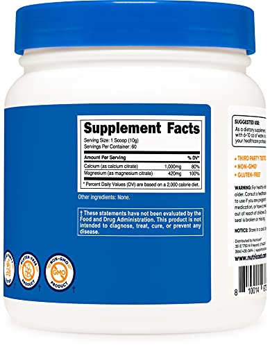 Nutricost Calcium Magnesium Powder 60 Servings - Bone Support, Non-GMO, Gluten Free (from Calcium Citrate and Magnesium Citrate) (Unflavored)